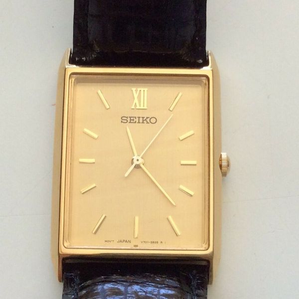 Vintage Men's SEIKO Slim Dress Tank WATCH V701-5E10 Gold Tone CLEAN New Battery! | WatchCharts ...