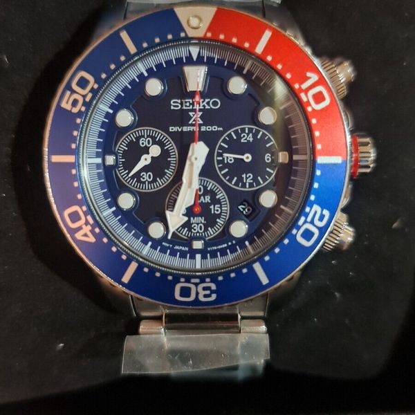 SEIKO ProspeX SSC019P1 Solar Chronograph Steel Watch Red Blue Diver's ...