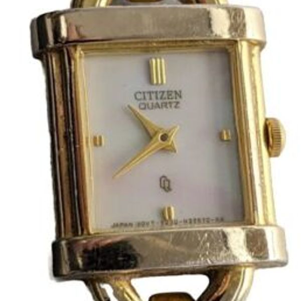 Citizen Quartz Mother of Pearl Ladiesâ Tank Watch Gold Cuff Bangle ...
