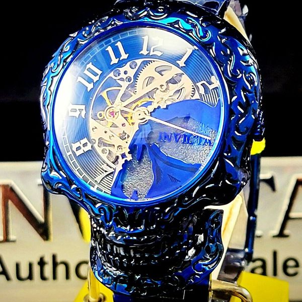 Invicta Men 50mm OPEN CEREBRAL SKULL Auto Skeletonized Dial BLUE LABEL ...