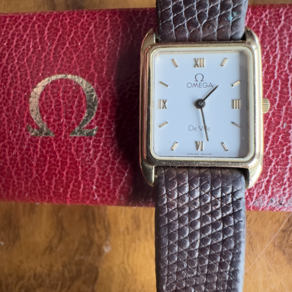 BEAUTIFUL OMEGA GOLD LADIES DE VILLE TANK WATCH IN ITS ORIGINAL BOX ...