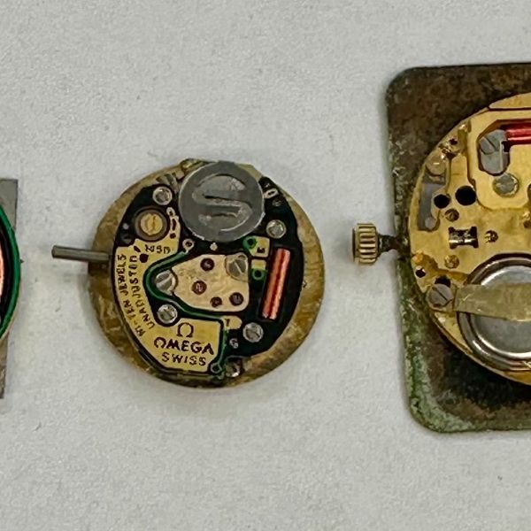 Omega & Movado Quartz wristwatch movements with dials & hands! cal 1455 ...