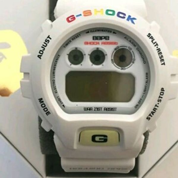 RARE Casio G shock DW 6900 BAPE white Rainbow AUTHENTIC with Everything ...