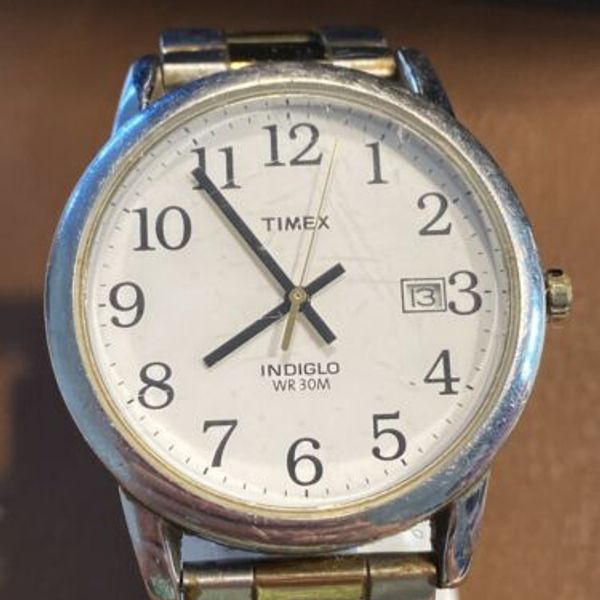 Timex Indiglo Mens Watch Stainless With White Face 35mm And New Battery ...