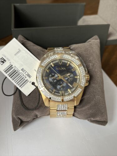 BULOVA Gold-Tone OCTAVA Blue Dial Crystal Men's Watch - 98C128 MSRP ...