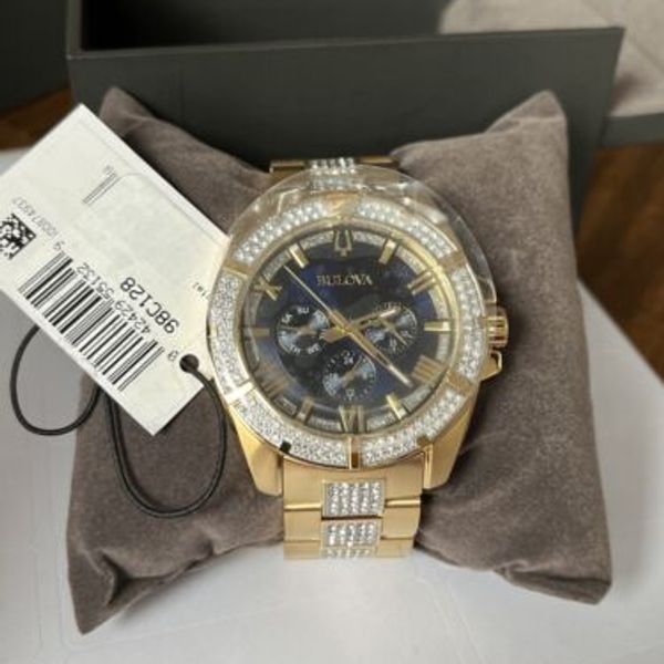 BULOVA Gold-Tone OCTAVA Blue Dial Crystal Men's Watch - 98C128 MSRP ...