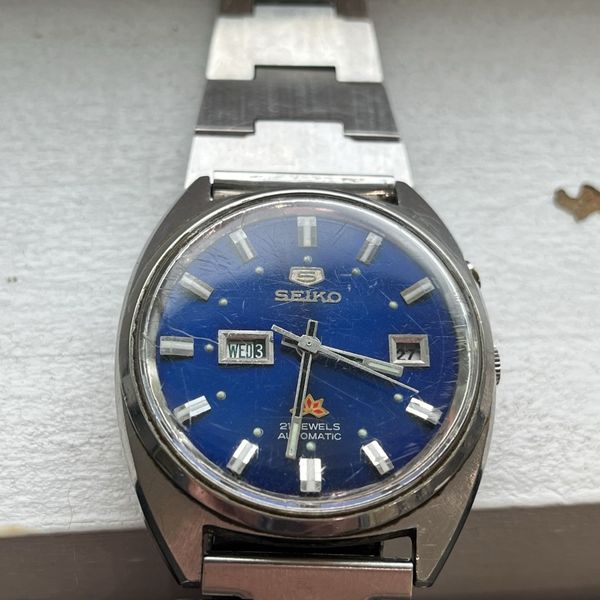 Vintage Seiko 5 Automatic Watch 6119-8163 Day Date Blue Dial 21 Jewels ...