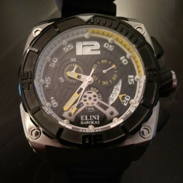 Elini Barokas Commander Men's Chronograph Diver 660FT Black Dial 48MM ...
