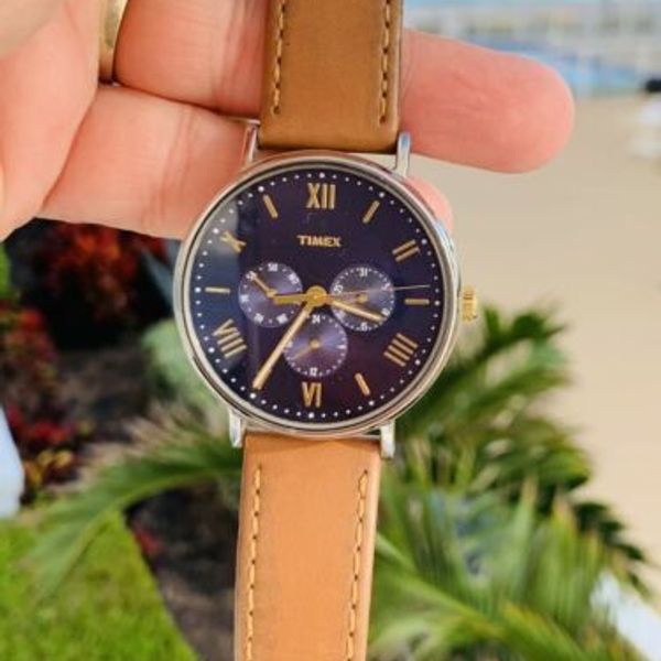 Timex Multi Function Blue Dial Men's Leather watch SR920SW Battery ...