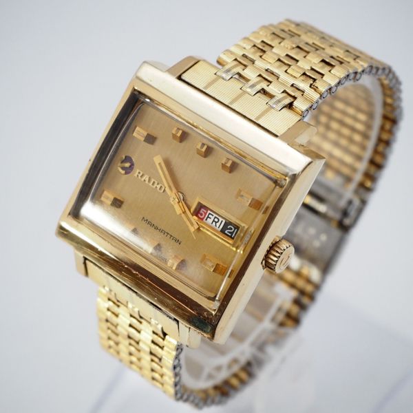 Rado Manhattan Watch Gold Dial Day Date 34mm Men's Automatic ...