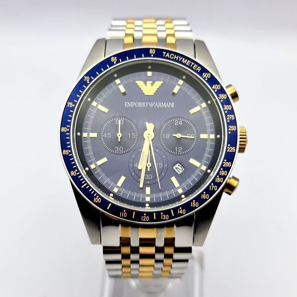 NEW AUTHENTIC EMPORIO ARMANI AR6088 TAZIO STAINLESS STEEL BLUE DIAL ...