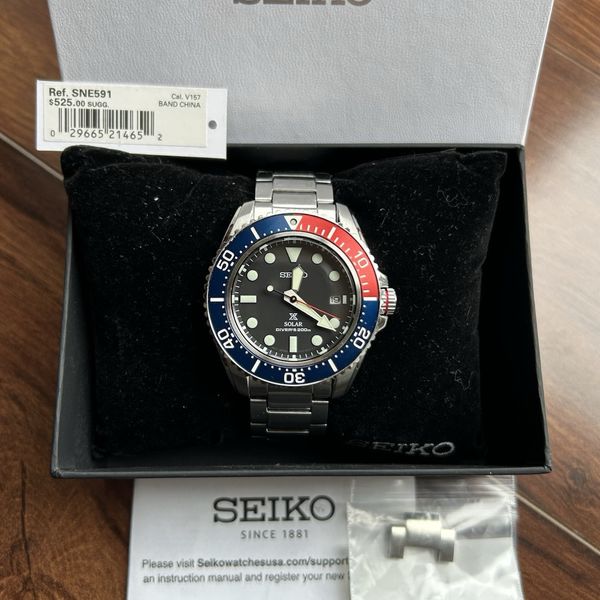Seiko SNE591 Prospex Solar Diver's 200m Men's Pepsi Diver Watch 39mm ...