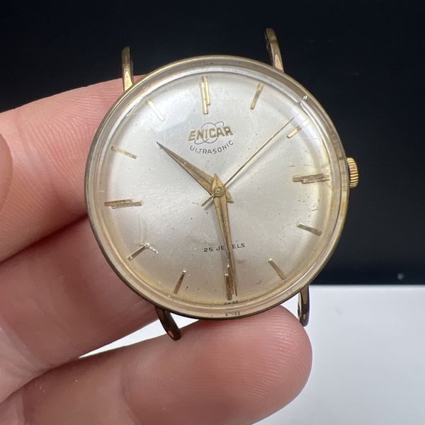 Enicar Ultrasonic Watch Men 35mm White Dial Gold Plated Manual Wind ...