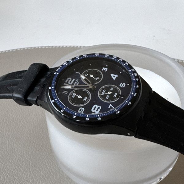 Swatch Quartz Black Wristwatch Men Chronograph silicon straps ...
