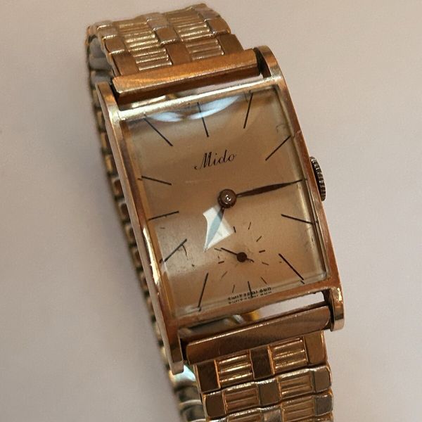 Vintage Men’s MIDO Solid 14K Rose Gold Men’s Watch Art Deco Tank Style ...