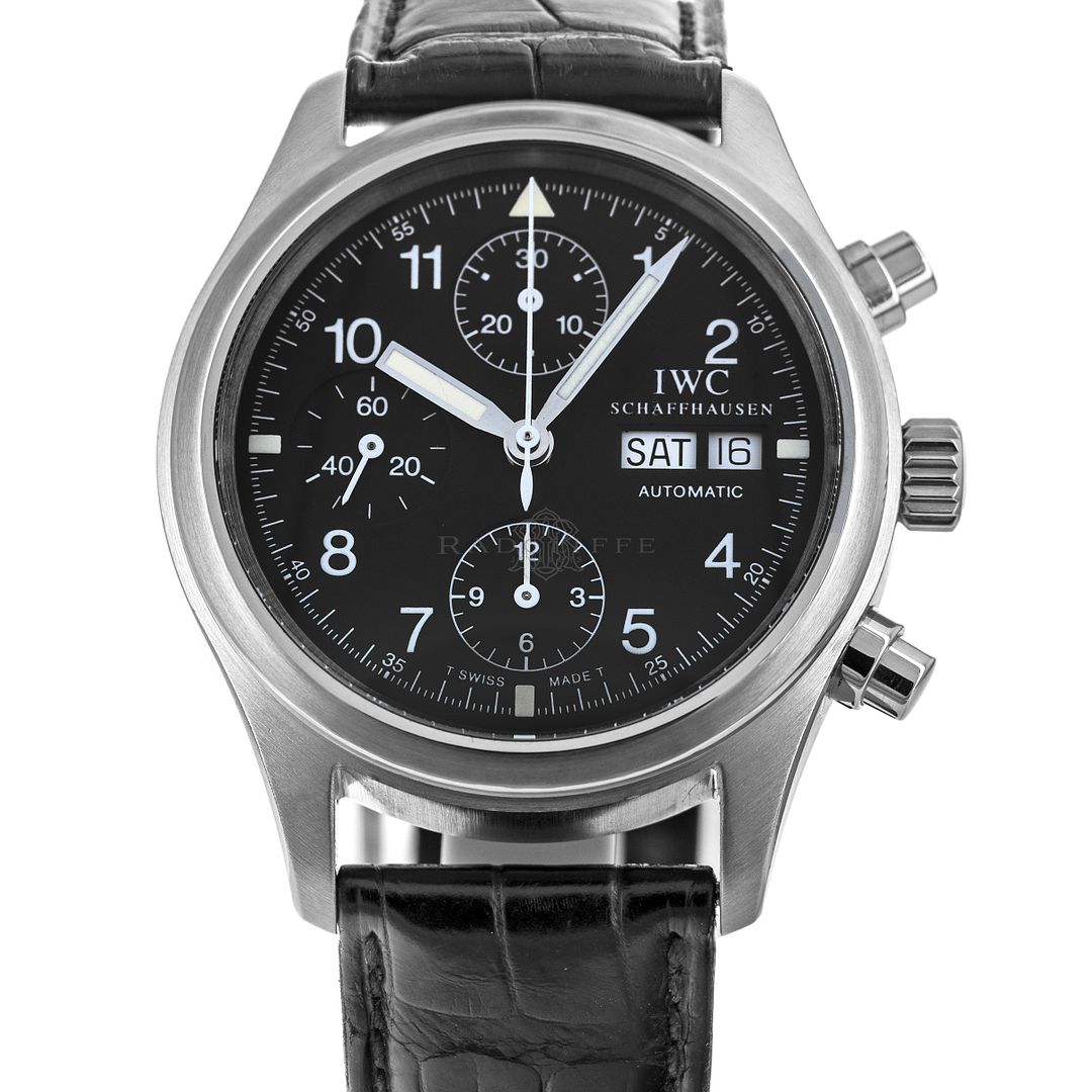 FS- IWC IW3706 Spitfire Pilot Chrono 3706 Black Dial Service Papers ...