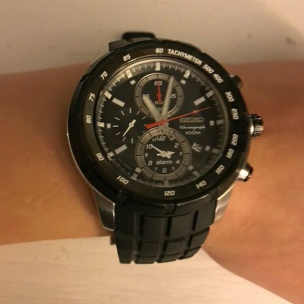 Seiko Chronograph 100m Quartz Men S Watch 7t62 0kh0 Rubber Band