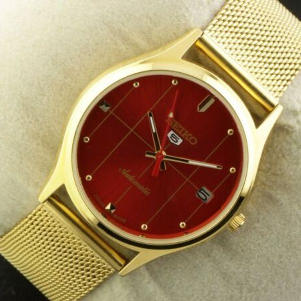 Vintage Seiko 5 Red golden 6319 automatic men Japan working wrist watch ...