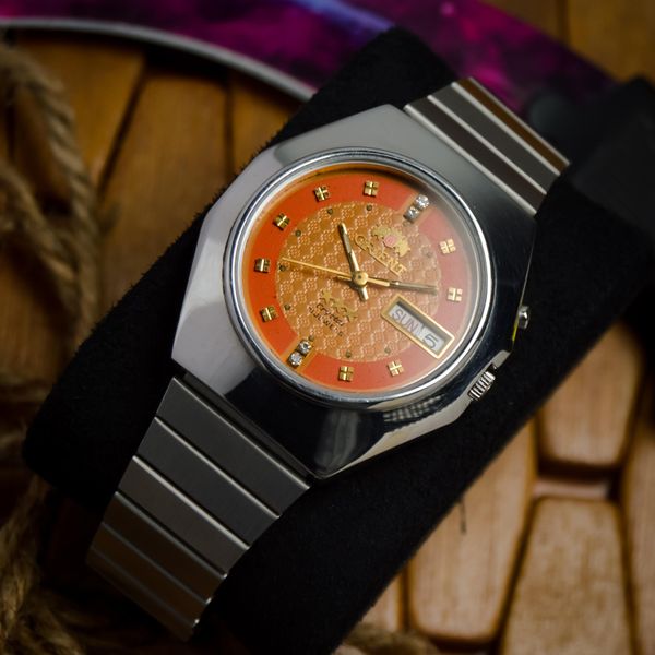 [wts] Vintage 1990s Orient Tri-Star Crystal Rare Orange Dial ???? 21J ...