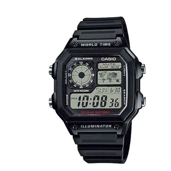 CASIO AE-1200WH-1AVDF resin watch 4 World Time Zones 5 Alarms ...