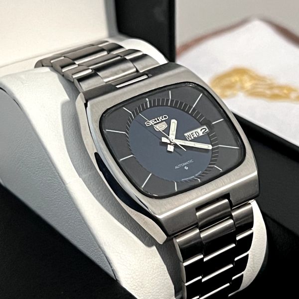 Seiko 5 Automatic 6309 8230 Blue Square TV 38MM Dial Day Date Vintage ...