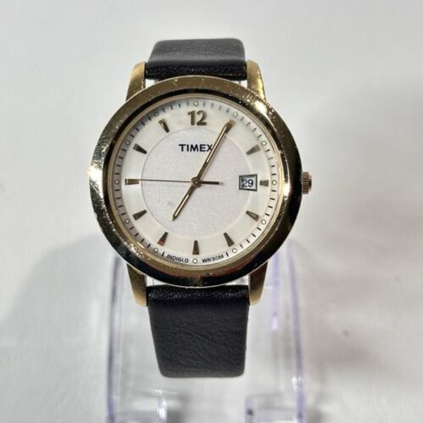 Vintage Timex Indiglo Mens Watch Date WR 30M U8 New battery & Leather ...