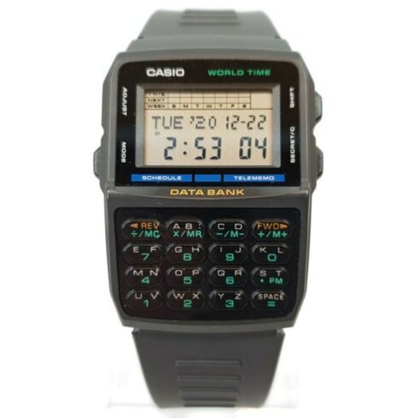 NOS CASIO DBX-103 BLACK DATA BANK WORLD TIME CALCULATOR WATCH VINTAGE ...