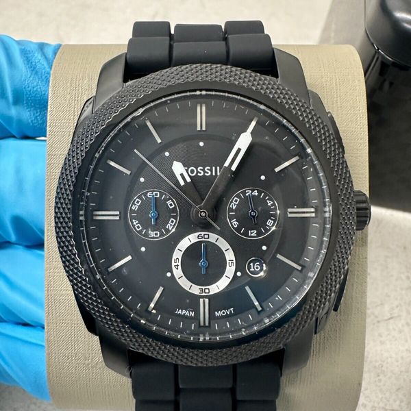 Fossil FS4487 Men's Watch Silicon Black Band Chronograph 45mm Quartz ...