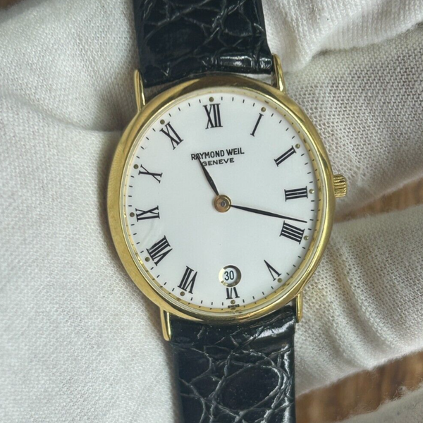 VINTAGE RAYMOND WEIL GENEVE 18K GOLD PLATED SWISS MENS WATCH MODEL 5524 ...