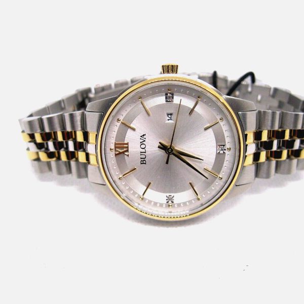Bulova Silver Dial Two Tone Diamond Accent Ladie's Quartz Watch-98P197 ...