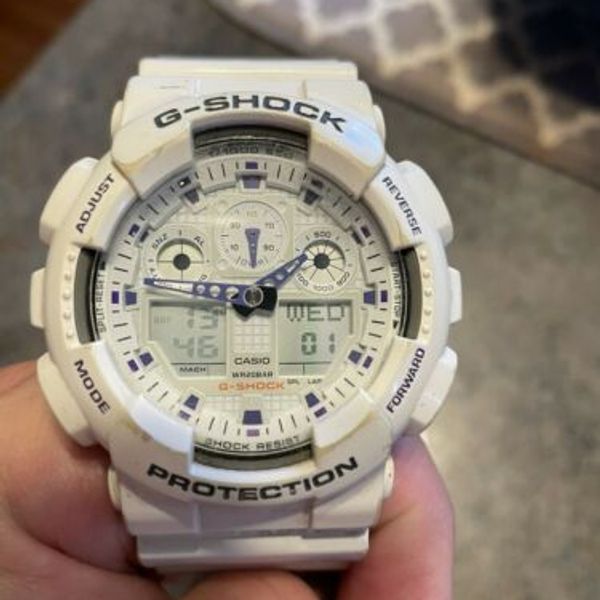 Casio G-Shock GA-100A-7A White Original Mens Watch 200M Diver GA-100 ...