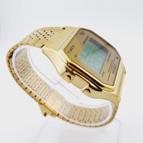 Timex T80 Retro Digital Watch TW2R79200 Gold Tone, Stainless Steel ...