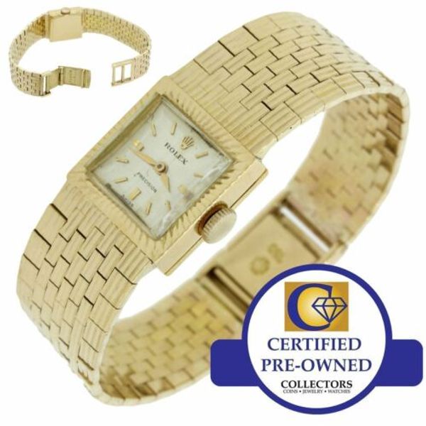 Ladies 1960s Vintage Rolex Precision Solid 18k Yellow Gold Square Watch ...