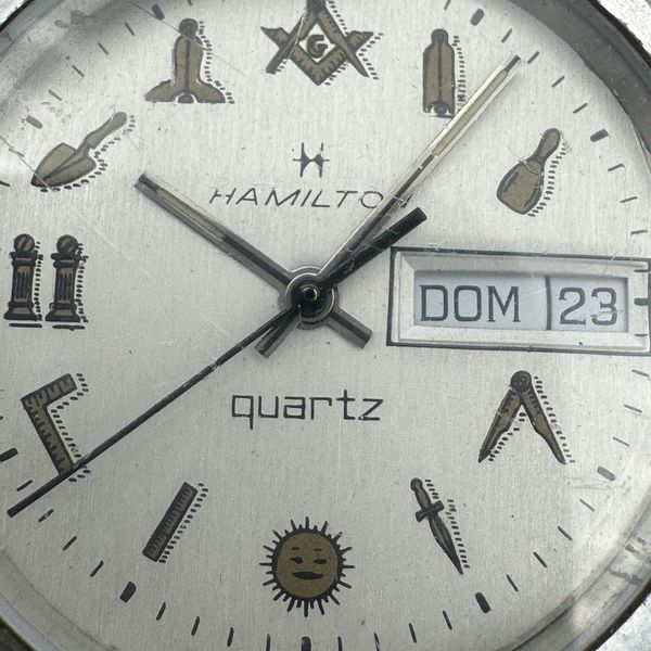 Vintage Hamilton Quartz Masonic Dial Menâ s Wristwatch For Parts Or ...