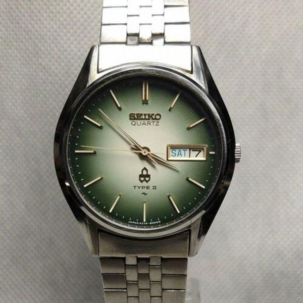 SEIKO Type 2 4336-8000 Quartz Watch Green Dial Case 35mm Vintage 1977 ...