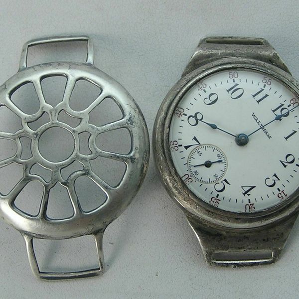 WWI 1917 Waltham Cased Military Trench Watch Sterling Shrapnel Guard ...