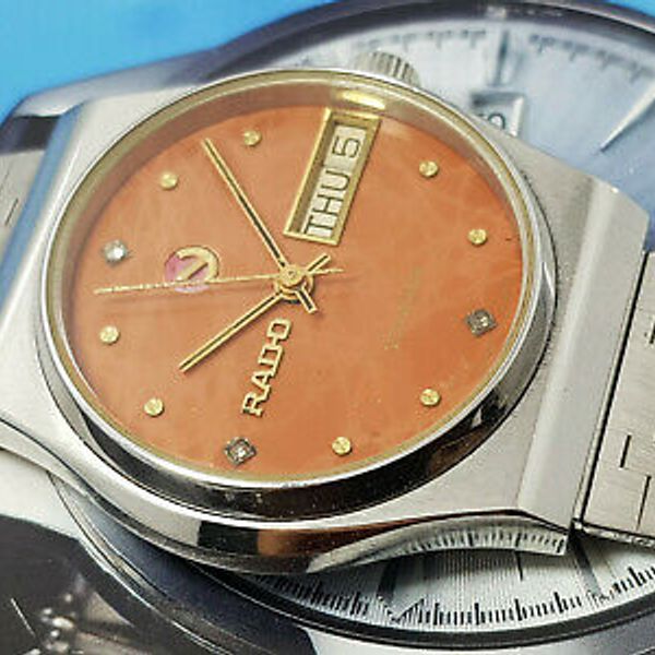 NICE & RARE VINTAGE RADO VOYAGER AUTOMATIC ORANGE DIAL GENTS ETA 2836 ...