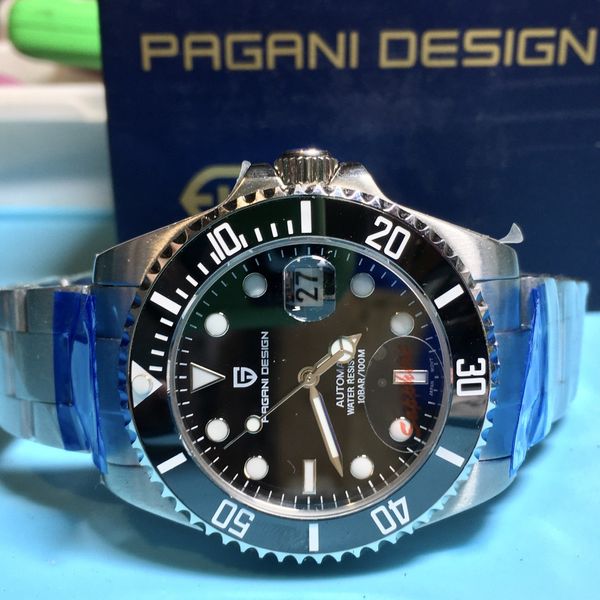 PAGANI DESIGN 43MM PD1639 BLACK DIAL SUB DIVER WATER GHOST MIYOTA 8215 ...