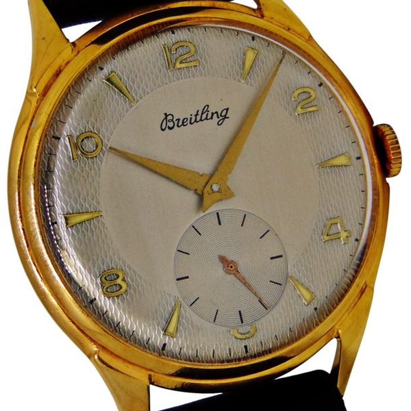 1962 BREITLING wind up textured dial 18k gold plate case men watch just ...