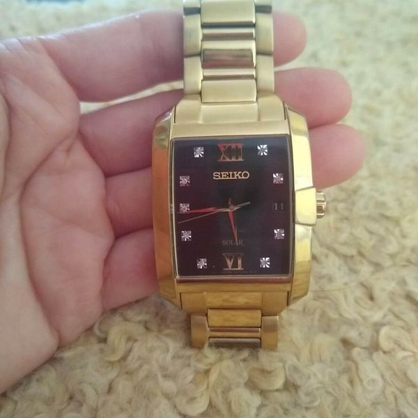 Seiko Solar Gold Men's Diamond Stainless Steel Solar Watch V157-OCCO ...