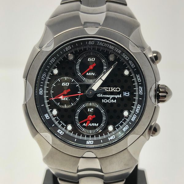 Seiko Mens SNA765 Black Chronograph Watch Alarm MIB RUNS NEW BATTERY ...