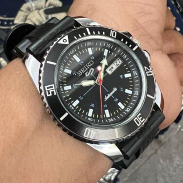 SEIKO ROTATING BEZEL AUTOMATIC BLACK DIAL_ day-date MEN'S WRIST WATCH ...