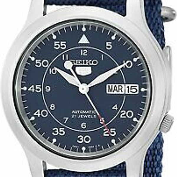 Seiko 5 Automatic Blue Dial Canvas Nylon Strap Men's Watch SNK807 7S26 ...