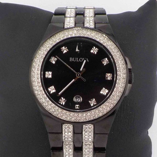 BULOVA CRYSTAL BLACK DIAL MEN'S 42MM QUARTZ WATCH 98K101 $650.00 ...