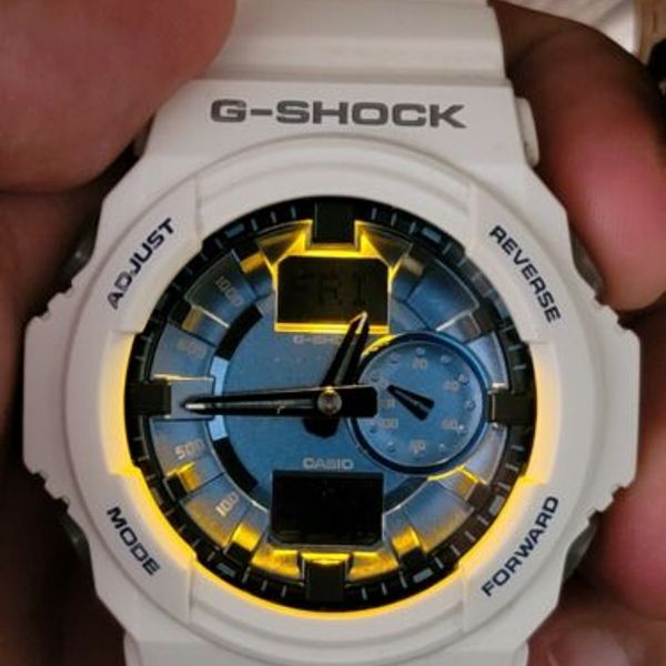 Casio 5255 G-Shock White / Ice Blue Ed - NEW BATTERY GA150 Mirrored LCD ...