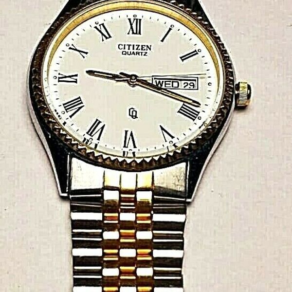VINTAGE Citizen 6100-072901 Day Date Gold & Silver Tone Quartz Mens ...