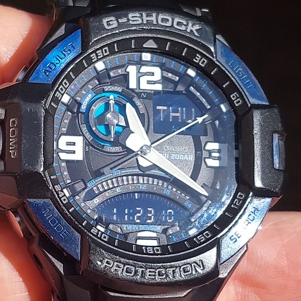 Casio G-Shock GA-1000 Gravitymaster Black/Blue,Twin Sensor Compass ...