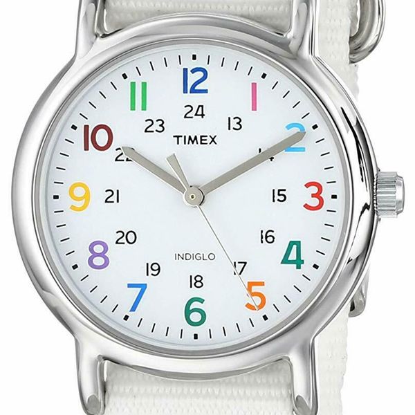 Timex Weekender Women's White Nylon Slip Thru Indiglo Watch T2N837 ...
