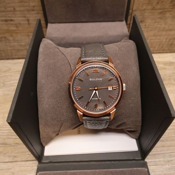 Bulova Frank Sinatra Summer Wind Automatic Gray Leather Strap Men's ...