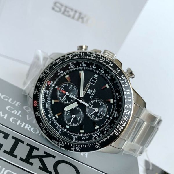 New! Seiko SSC009P1 Prospex Solar Chronograph Flightmaster Silver Steel ...